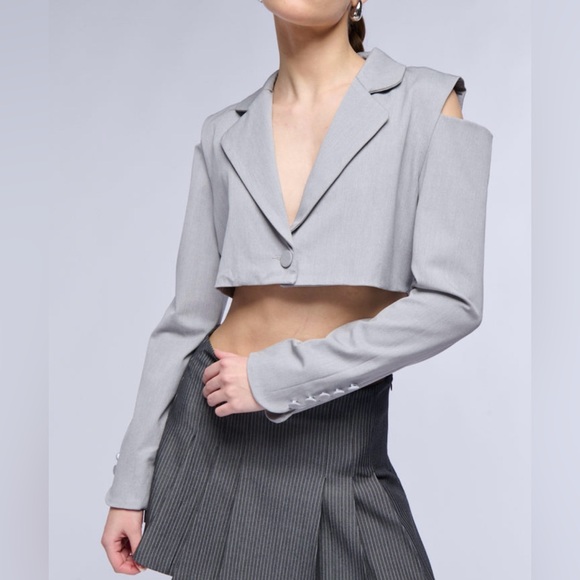 AKIRA | Jackets & Coats | New Akira Gray Cropped Cut Out Cold Shoulder ...